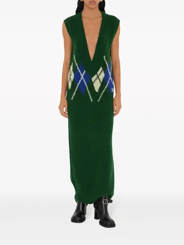 Burberry Argyle-intarsia Wool Maxi Dress