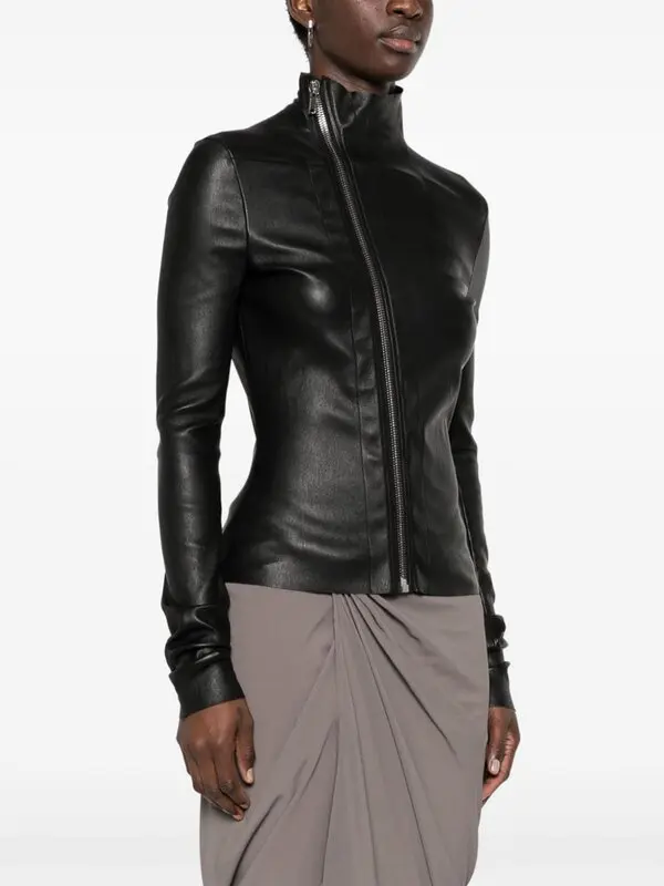 Rick Owens Zip Up Leather Jacket - Black