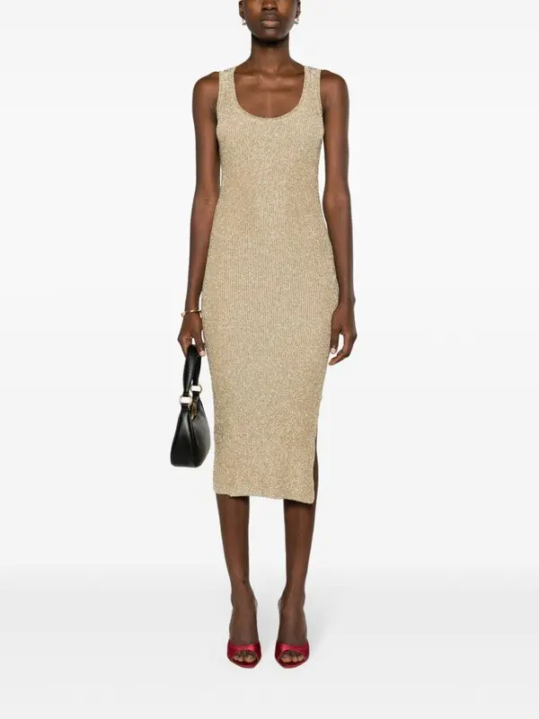 Patrizia Pepe Ribbed Knit Dress In Gold - 84% Off | Editorialist