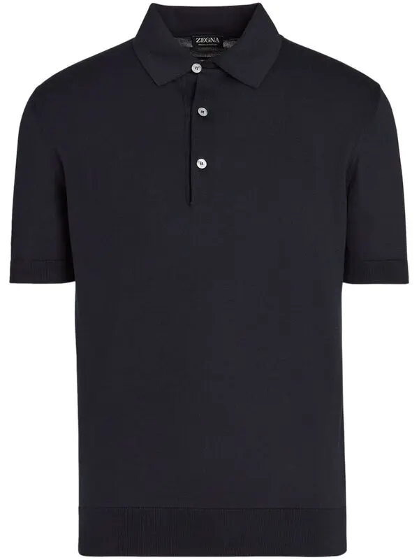 Zegna Ribbed-trim Cotton Polo Shirt - Blue