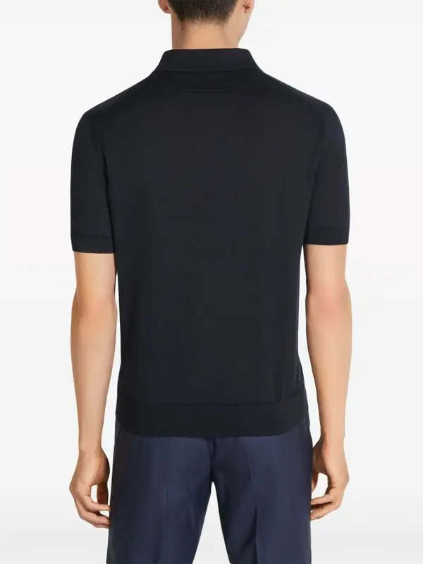 Zegna Ribbed-trim Cotton Polo Shirt - Blue