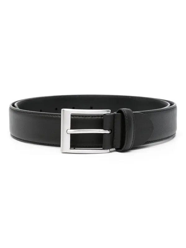 Canali Leather Belt With Engraved Buckle