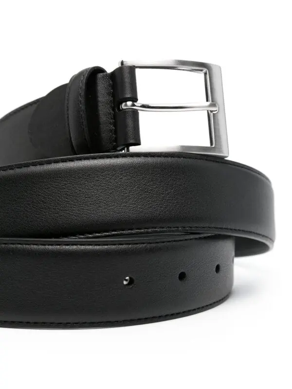 Canali Leather Belt With Engraved Buckle