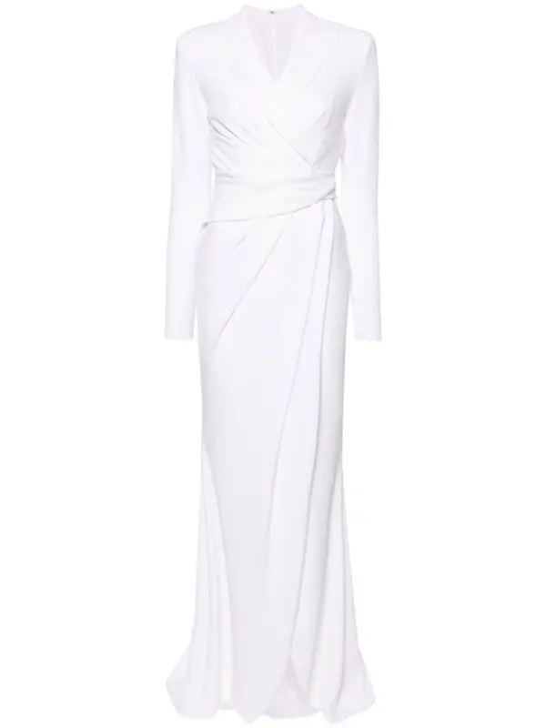 Talbot Runhof Draped Crepe Maxi Dress - White