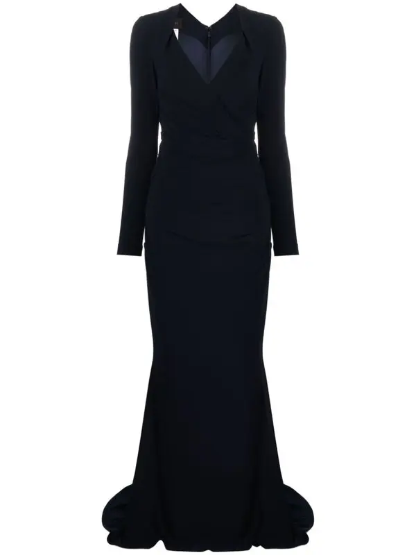 Talbot Runhof Draped Crepe Maxi Dress - Blue
