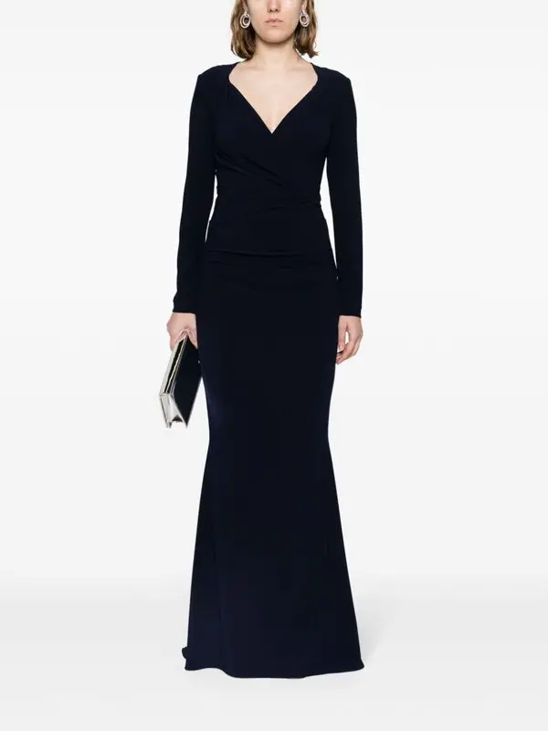 Talbot Runhof Draped Crepe Maxi Dress - Blue