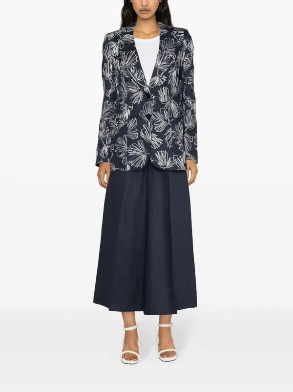 Talbot Runhof Floral-embroidered Linen Blazer