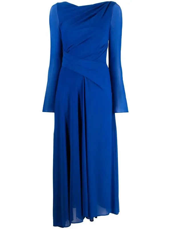 talbot runhof blue dress Cocktail Sopela1 Talbot Runhofs cocktail dress flaunts a playful panelled Gathered Draped Maxi Dress -
