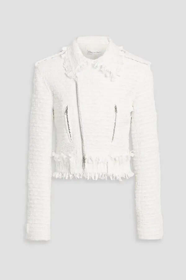 Oscar De La Renta Frayed Cotton-blend Tweed Biker Jacket - White