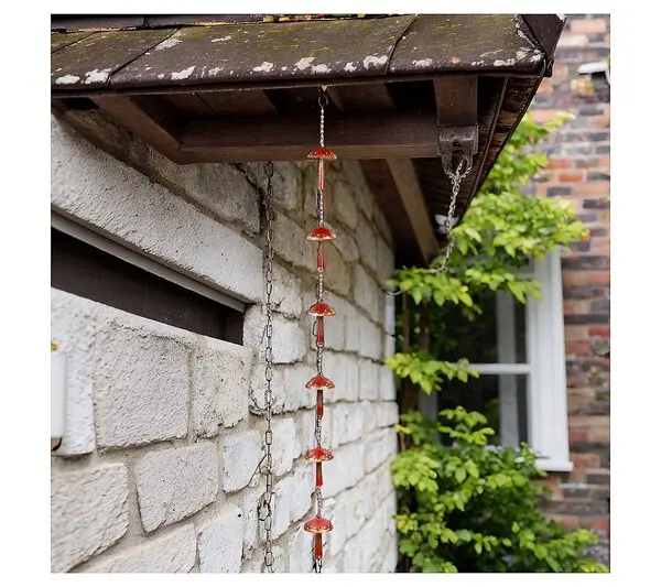 EVERGREEN 72' Red Metal Mushroom Rain Chain - One-color
