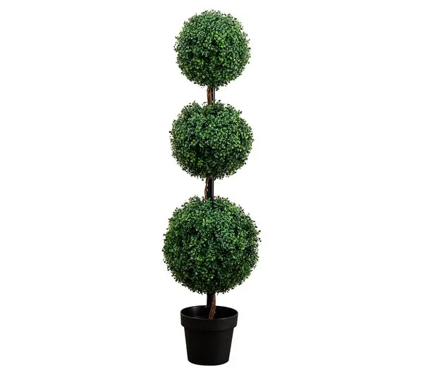 NEARLY NATURAL 4' Faux Triple Ball Boxwood Tree Uv - One-color