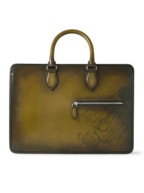 Berluti 1 Jour Neo Scritto Venezia Leather Briefcase - Green