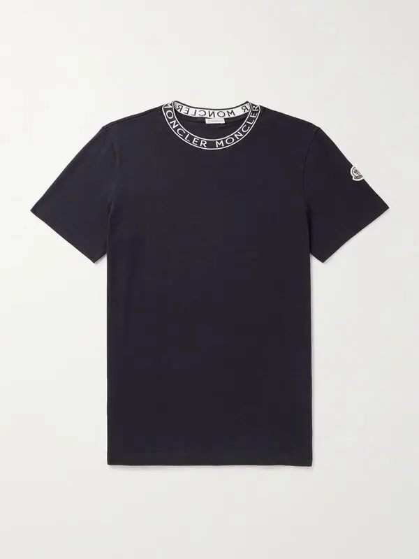 Moncler Slim-fit Logo-jacquard Cotton-jersey T-shirt - Blue