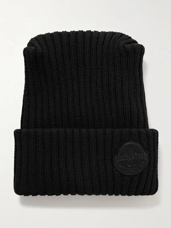 Moncler Roc Nation Ribbed Virgin Wool Beanie - Black