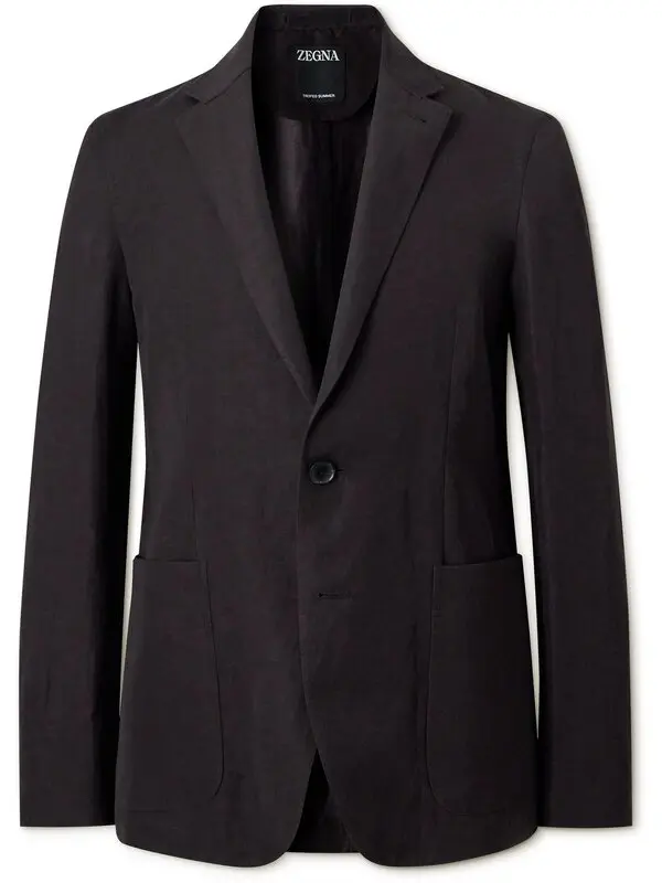 Zegna Slim-fit Wool And Linen-blend Suit Jacket - Brown