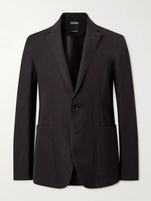 Zegna Slim-fit Wool And Linen-blend Suit Jacket - Brown