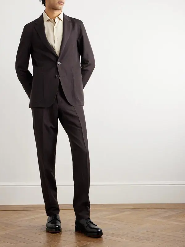 Zegna Slim-fit Wool And Linen-blend Suit Jacket - Brown