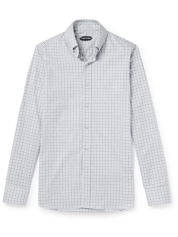TOM FORD Slim-fit Button-down Collar Checked Cotton Shirt - White