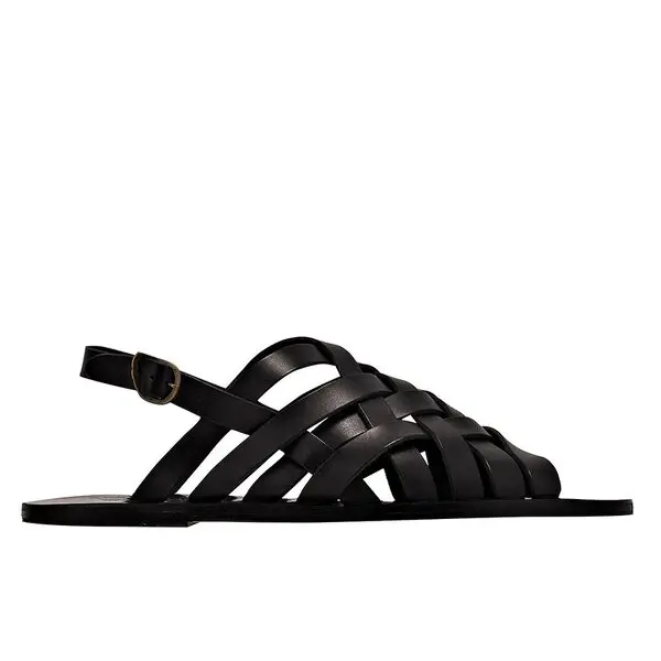 ANCIENT GREEK SANDALS Aristotelis Woven Leather Sandals - Black