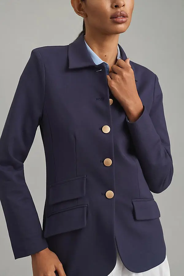 DOLAN LEFT COAST Ponte Military Blazer Jacket - Navy
