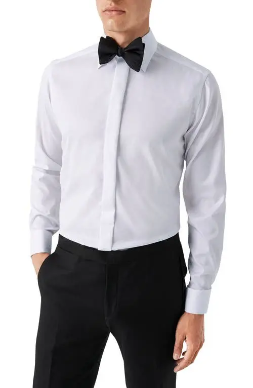 Eton Slim Fit Twill Fly Front Tuxedo Shirt - White