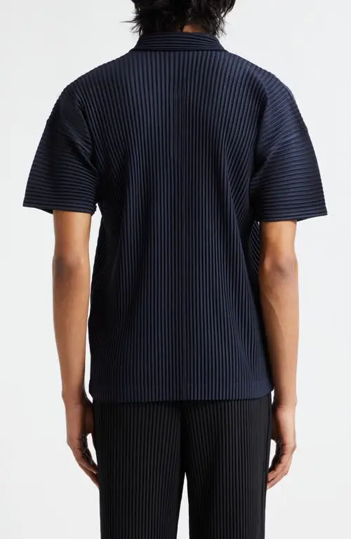 Issey Miyake Basics Pleated Polo - Navy