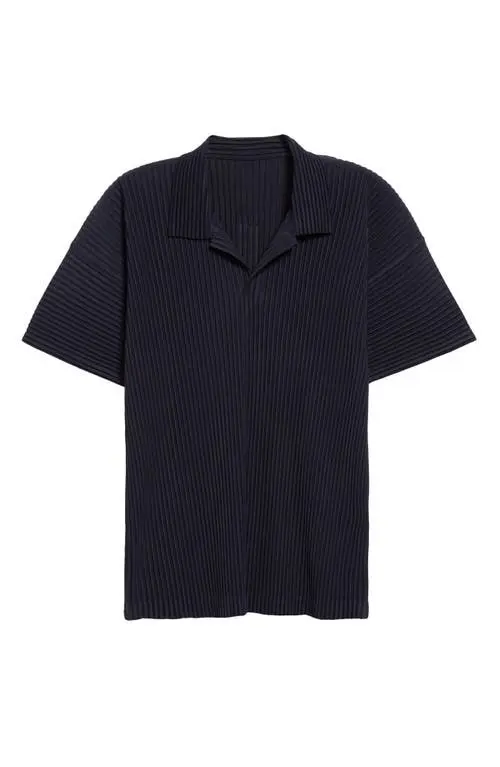 Issey Miyake Basics Pleated Polo - Navy