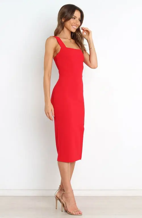 PETAL & PUP Hyatt Square Neck Midi Dress - Red