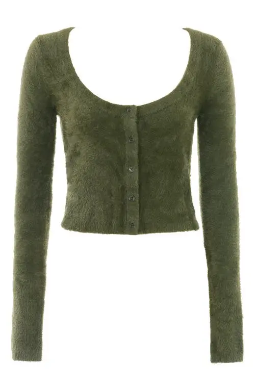 House Of Cb Gene Chenille Crop Cardigan - Khaki