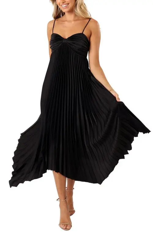 PETAL & PUP Vikki Pleated Satin Maxi Dress - Black