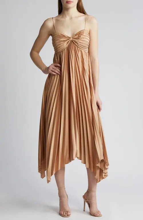 PETAL & PUP Vikki Pleated Satin Maxi Dress - Gold