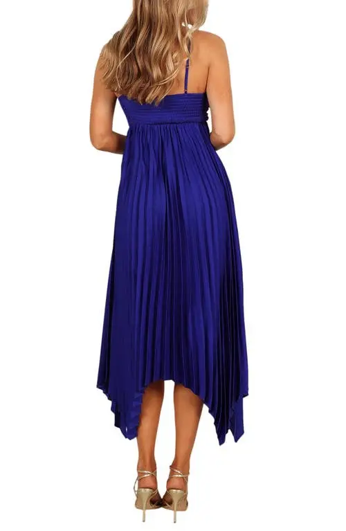 PETAL & PUP Vikki Pleated Satin Maxi Dress - Royal Blue