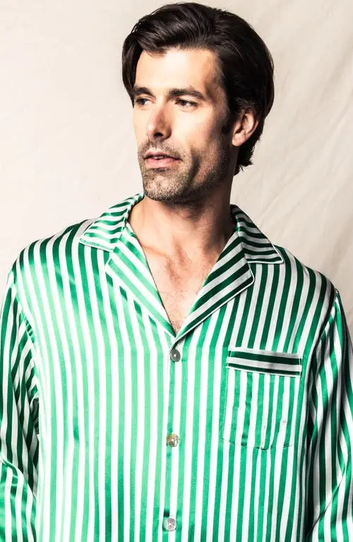 PETITE PLUME Stripe Mulberry Silk Pajama Set - Green