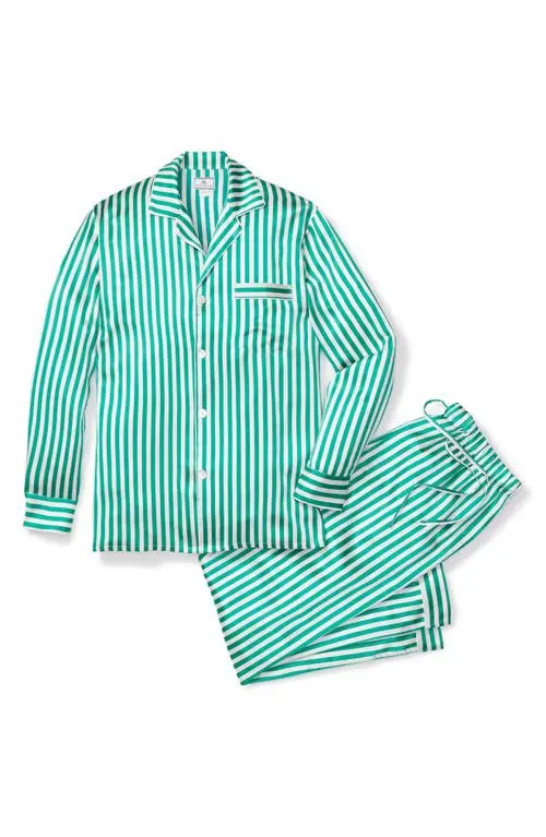 PETITE PLUME Stripe Mulberry Silk Pajama Set - Green
