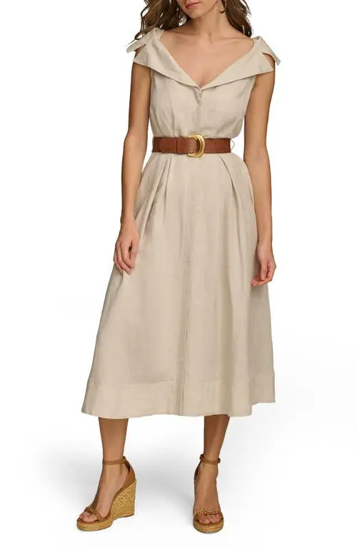 knee length dresses for ladies Donna Karan Women's Plus Size Abstract Belted Midi Shirt Dress in Ink Multi, Size 20W, Viscose