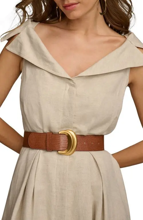 Donna Karan New York Portrait Collar Belted Linen Blend Midi Dress -  Natural | Editorialist
