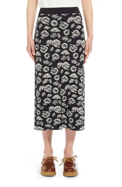 Max Mara Lena Floral Jacquard Knit Midi Skirt - Navy