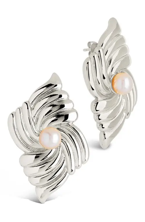 Sterling Forever Fantaisie Genuine Pearl Stud Earrings - Silver