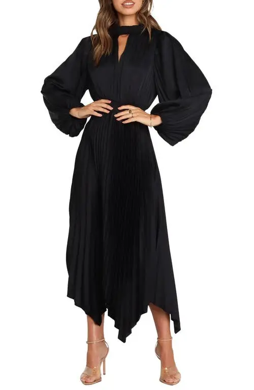 PETAL & PUP Eloise Pleated Balloon Sleeve Midi Dress - Black