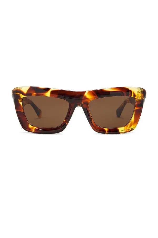 Bottega Veneta Scoop Rectangular Sunglasses - Havana & Brown