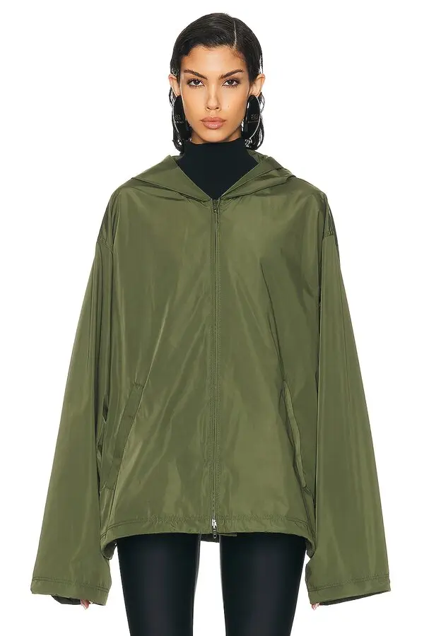 Balenciaga Hooded Rain Jacket In Green