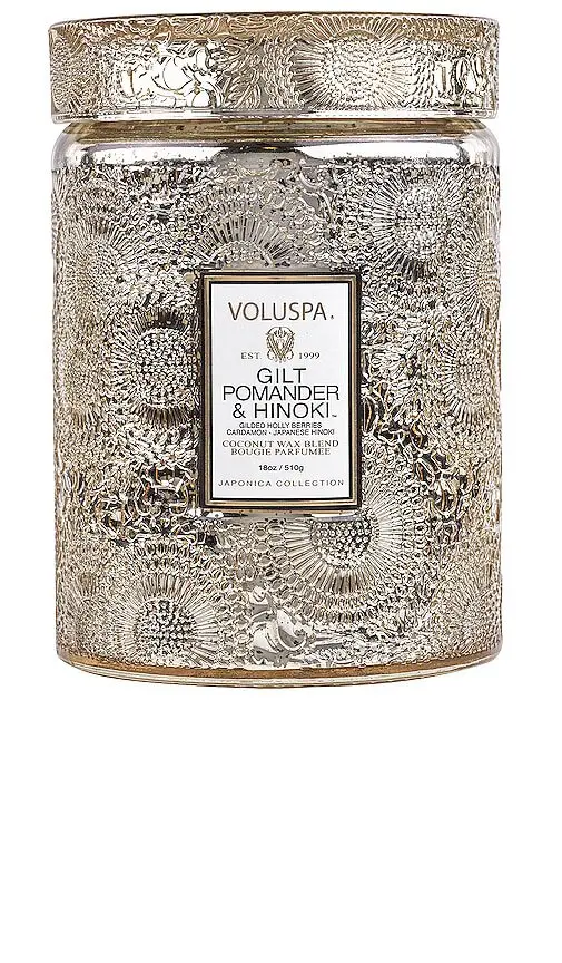 Voluspa Gilt Pomander & Hinoki Large Jar Candle In Warm & Spicy In Metallic Neutral - Warm & Spiced