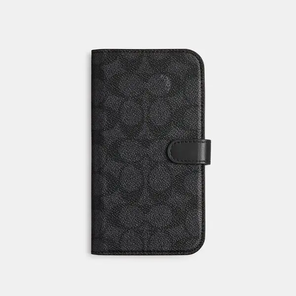 Coach Iphone 15 Pro Max Folio In Signature Canvas In Charcoal - 50