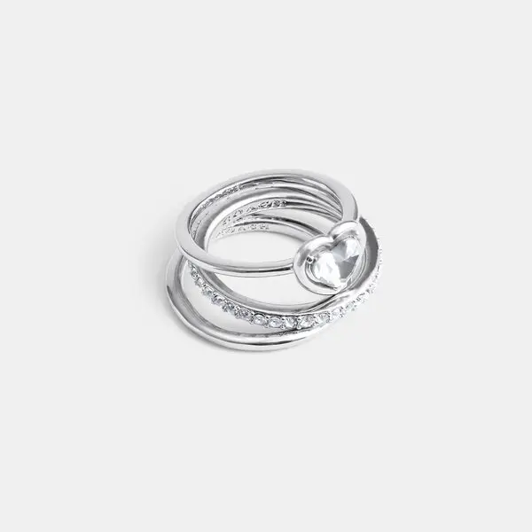 COACH Halo Heart Ring Set - Silver