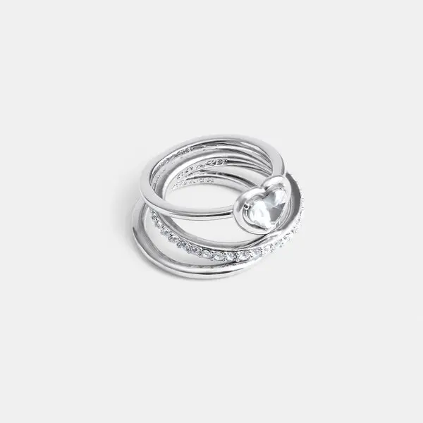 COACH Halo Heart Ring Set - Silver