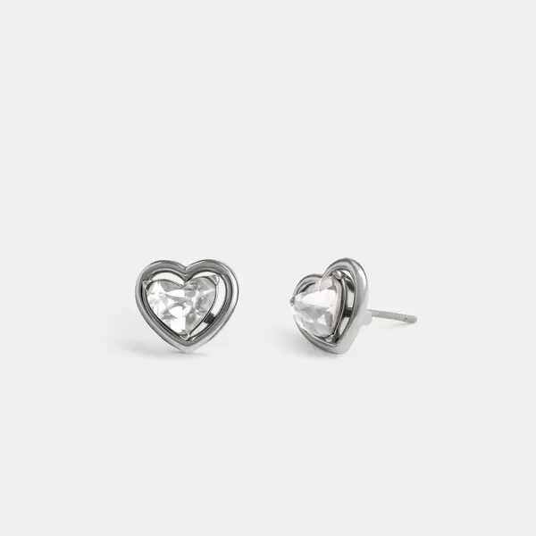 COACH® Halo Heart Stud Earrings - Silver