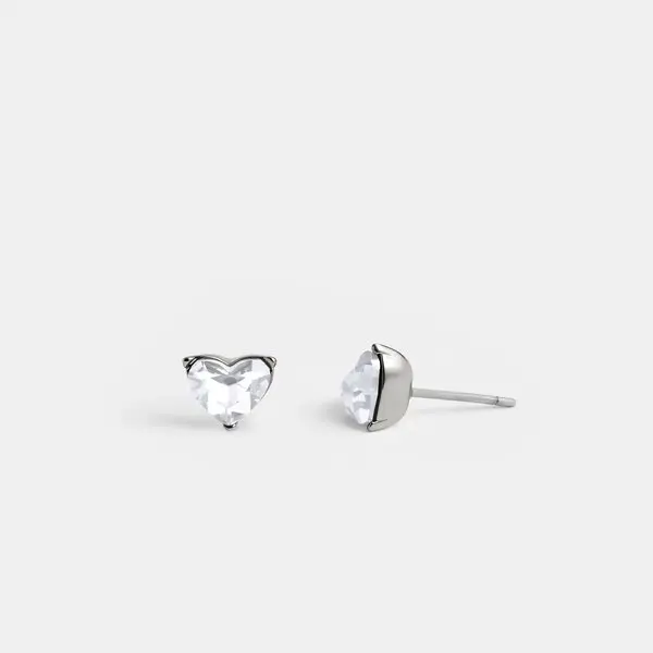 COACH Halo Heart Stud Earrings With Crystal Center - Silver
