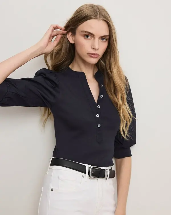 Veronica Beard Coralee Puff-sleeve Tee - Navy
