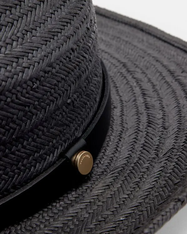 Allsaints Western Straw Fedora Hat In Blk/Antique Nickel  display picture 3