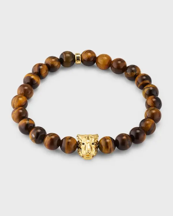 JAN LESLIE Tiger's Eye Bead Bracelet With Gold Vermeil Tiger - Brown